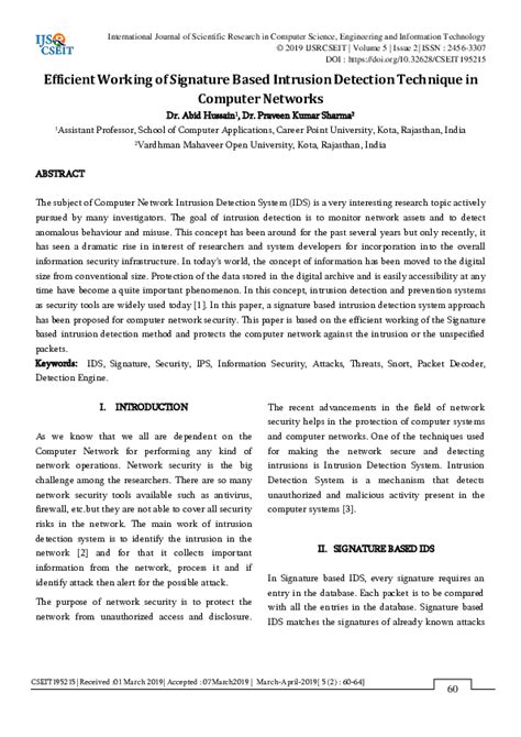 Pdf Efficient Working Of Signature Based Intrusion Detection Technique In Computer Networks