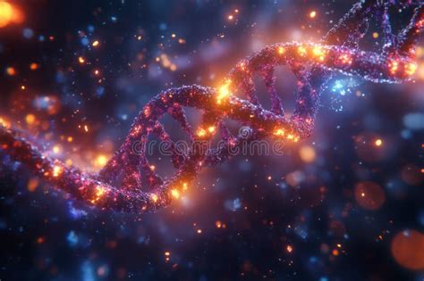 Glowing Particles Surrounding A Dna Helix Rotating In A Microscopic Environment Stock Image