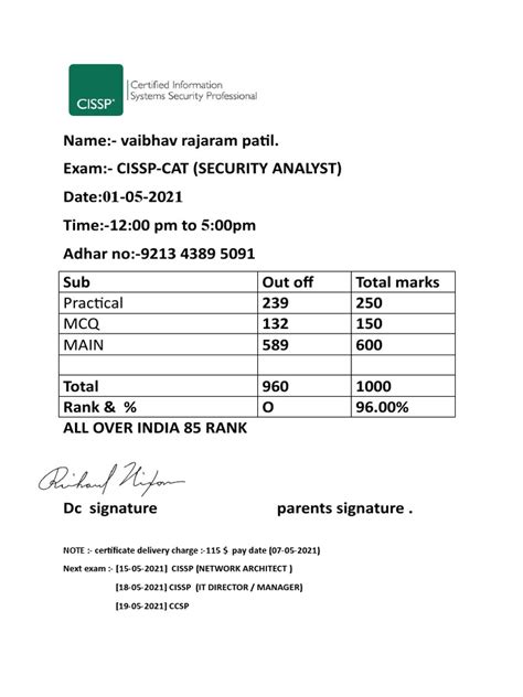 Cissp Exam Result Pdf