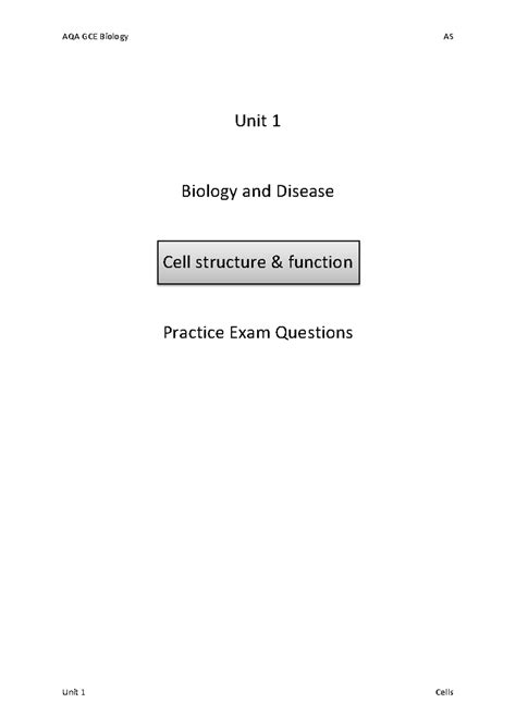 Unit 1 Cells Unit 1 Biology And Disease Cell Structure And Function Practice Exam Questions 8