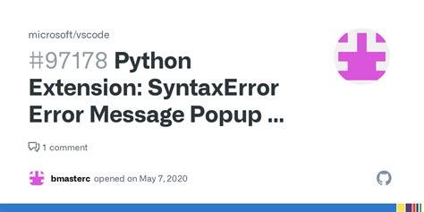 Python Extension Syntaxerror Error Message Popup On Actual Error