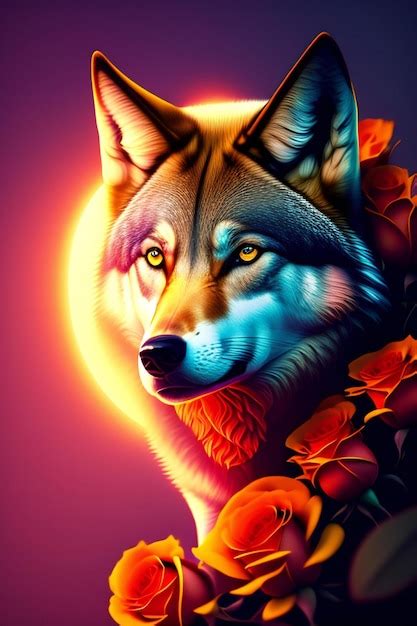 Premium Ai Image Digital Illustration Of A Wolf In A Colorful Gradient Background