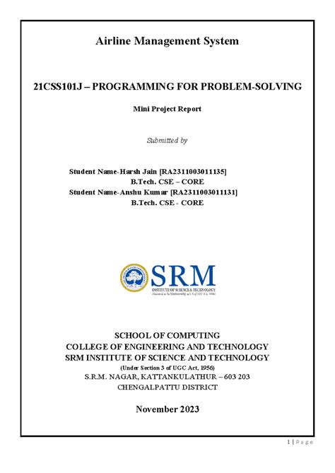 Practical On Pps 1 P A G E Airline Management System 21css101j