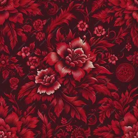 Traditional Floral Patterns Ruby Red Premium Ai Generated Vector