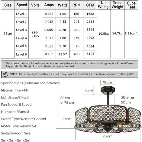 Caged Ceiling Fan Crystal Ceiling Fan Light W Gear Speeds Fan Blades