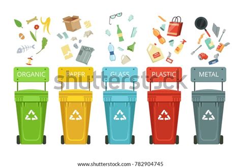다양한 유형의 쓰레기를 위한 플라스틱 용기만화 스톡 일러스트 782904745