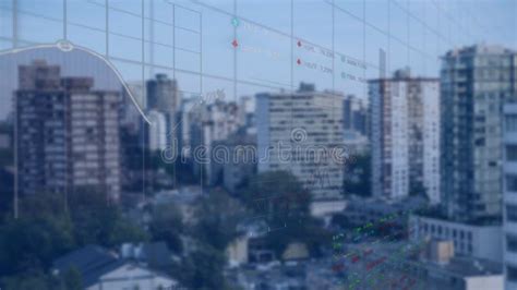 Animation Of Stock Market Data Processing Against Aerial View Of Tall Buildings Stock Footage
