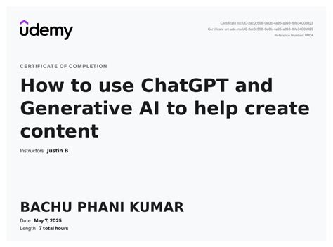 My Course Completion Certificate For How To Use Chatgpt And Generative Ai To Help Create