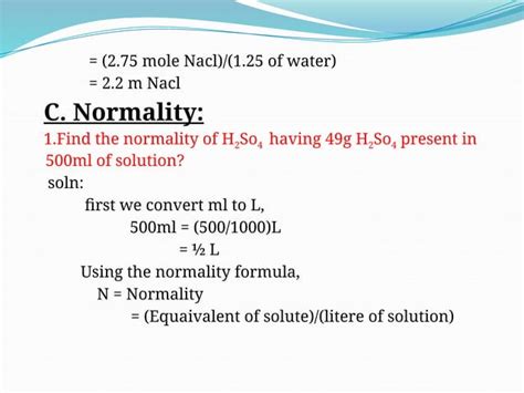 Molarity Molality And Normality Formula And Their Calculation Pptx