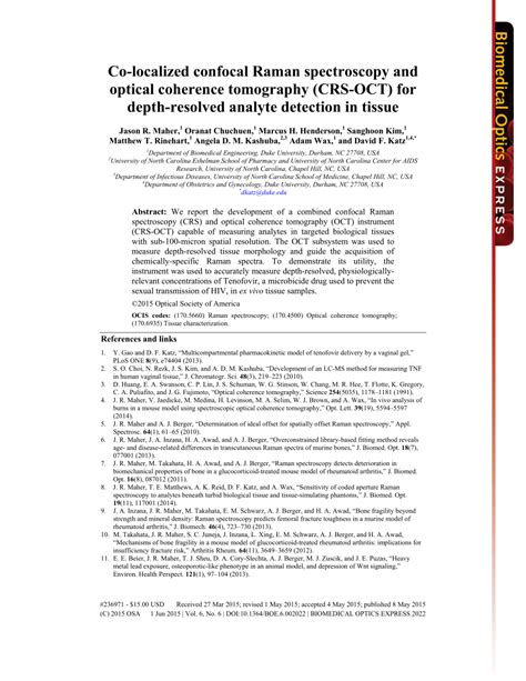 Pdf Co Localized Confocal Raman Spectroscopy And Optical Coherence Tomography Crs Oct For