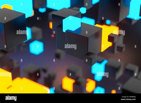 Dark Cubes Randomly Distributed In The Air 3d Rendering Computer Digital Background Stock
