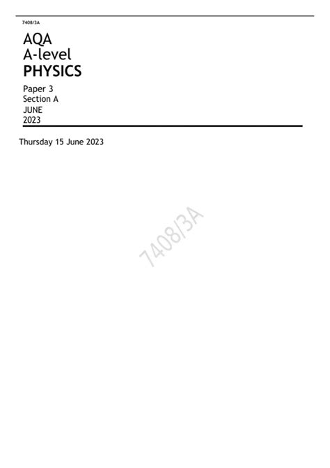 Aqa A Level Physics Paper Section A June Thursday June In A Level Physics