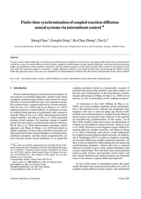 PDF Finite Time Synchronization Of Coupled Reactiondiffusion Neural Systems Via Intermittent