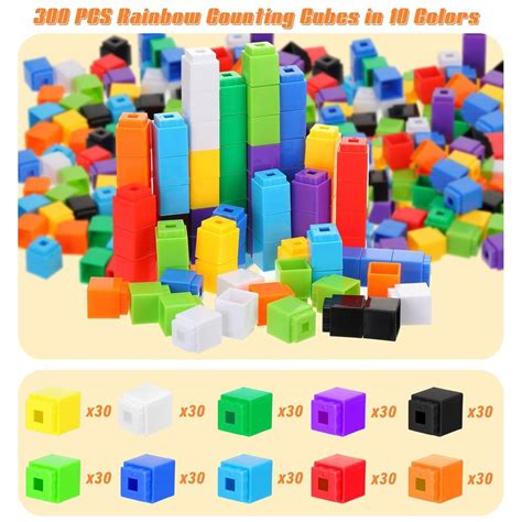 Thinkstar 300 Pcs Counting Cubes Plastic Counting Blocks Colorful Math Cubes Math
