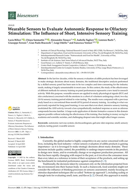 Pdf Wearable Sensors To Evaluate Autonomic Response To Olfactory Stimulation The Influence Of