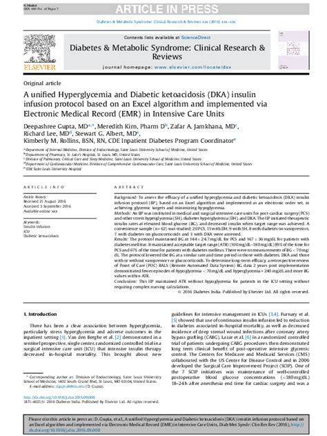 Pdf A Unified Hyperglycemia And Diabetic Ketoacidosis Dka Insulin