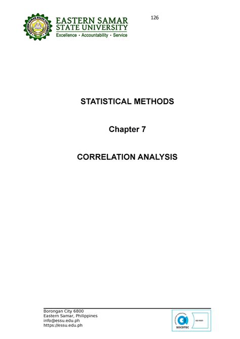 Chapter For School STATISTICAL METHODS Chapter CORRELATION ANALYSIS Studocu