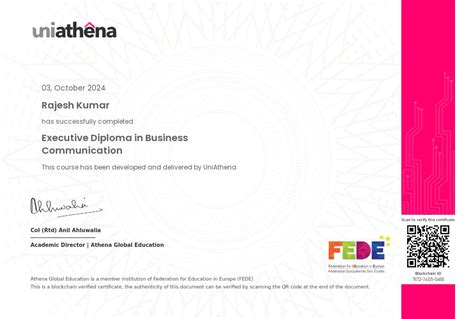 Successfully Completed Executive Diploma In Business Communication From Athena Global Education