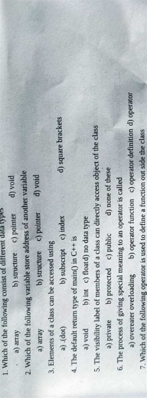 1 Which Of The Following Consist Of Different Data Typesa Arrayb Str