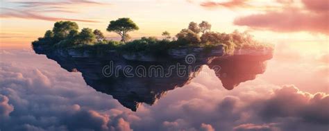 Floating Island With Lush Trees Above Clouds Fantasy Landscape Stock Image Image Of Aerial