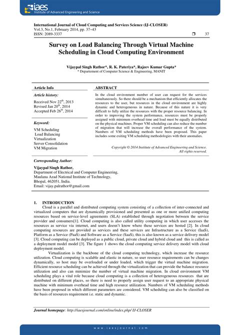 Pdf Survey On Load Balancing Through Virtual Machine Scheduling In Cloud Computing Environment