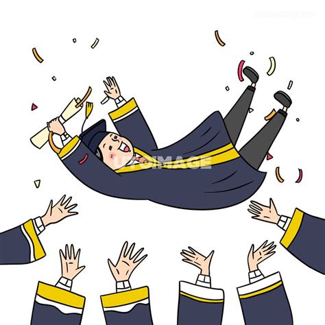 졸업이야기09 L190124 덧니랑 일러스트 캐릭터 일러스트 남자 남성 남학생 학생 대학생 고등학생 중학생 기쁨 즐거움 헹가래 손 손그림