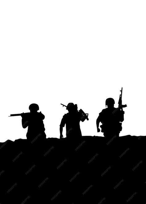 Premium Vector The Silhouette Of A Three Soldiers Go For Battle