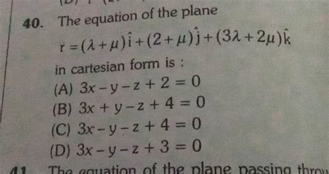 The Equation Of The Plane Rλμi2μj 3λ2μk In Cartesian Form
