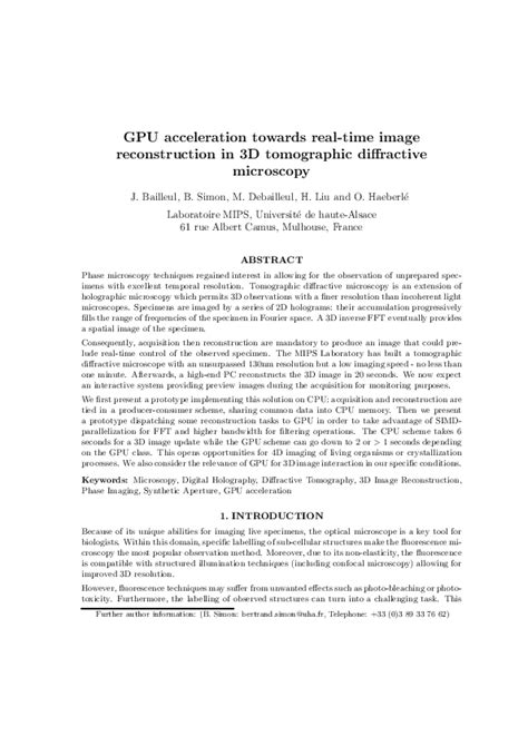 Pdf Gpu Acceleration Towards Real Time Image Reconstruction In 3d Tomographic Diffractive
