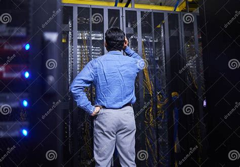 Server Room Cables Or Confused Man With Hardware For Cybersecurity Glitch Or Software Solution