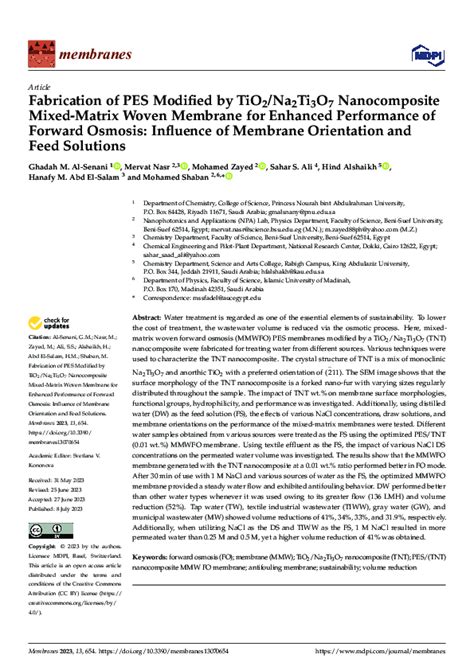 Pdf Fabrication Of Pes Modified By Tio2 Na2ti3o7 Nanocomposite Mixed