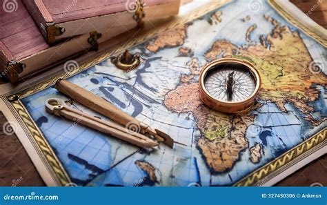 Cartography And Map Making Featuring Elements Like Maps Compasses And Cartographic Tools