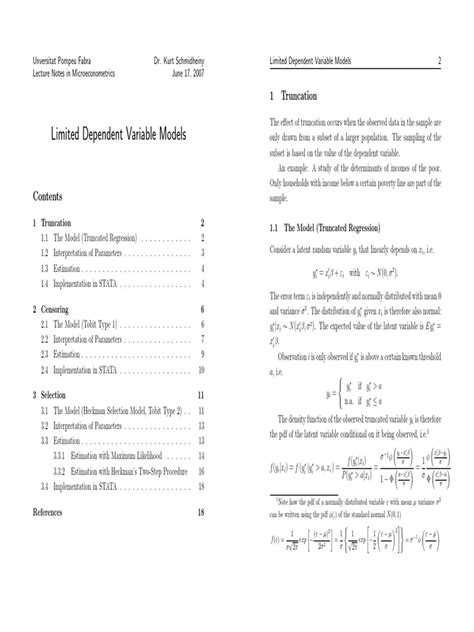 Limited Dependent Variable Models Pdf Ordinary Least Squares Regression Analysis