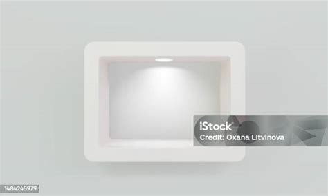 빈 흰색 둥근 직사각형 선반 또는 Led 스포트라이트 3d 모형이 있는 벽에 틈새 0명에 대한 스톡 벡터 아트 및 기타 이미지