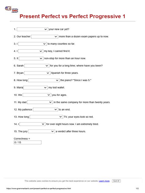 Present Perfect Or Perfect Continuous Progressive Tenses Worksheet Pdf