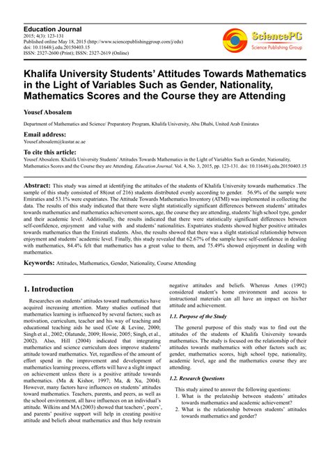 (PDF) Khalifa University Students’ Attitudes Towards Mathematics in the Light of Variables Such ...