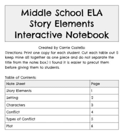 Ela Interactive Notebook Story Elements By Mrscostello Tpt