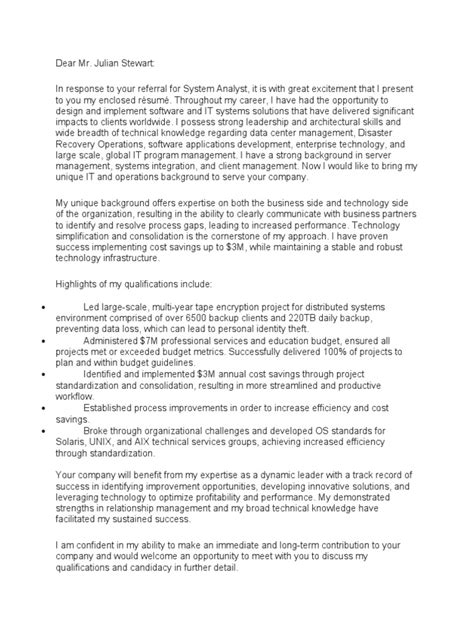 System Analyst Cover Letter Pdf Backup Data Center