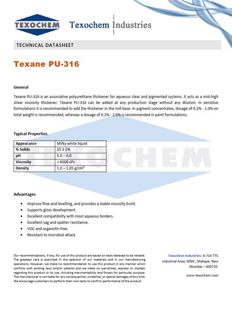 Texane Pu 316 Technical Datasheet Pdf