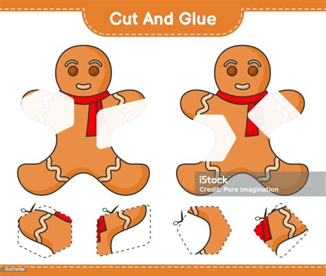 진저 브레드 맨의 일부를 잘라 접착제 교육 어린이 게임 인쇄 워크 시트 벡터 일러스트레이션 0명에 대한 스톡 벡터 아트 및 기타 이미지 Istock