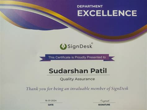 Sudarshan Patil On Linkedin Grateful To Receive An Appreciation Certificate🏆 Thanks Signdesk