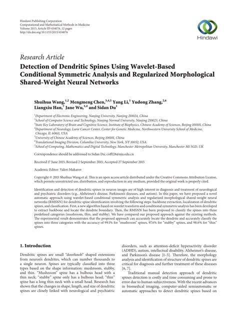 Pdf Detection Of Dendritic Spines Using Wavelet Based Conditional