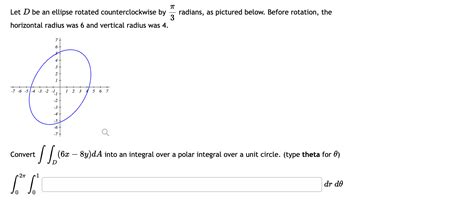 Solved Let D be an ellipse rotated counterclockwise by π Chegg