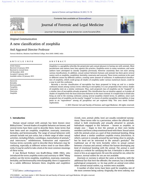 Pdf A New Classification Of Zoophilia
