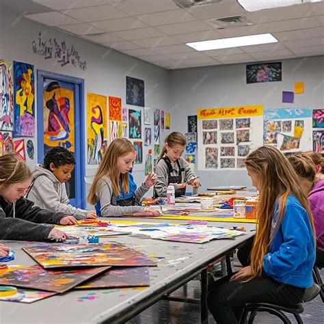 Creative Art Class Students Of Various Ages Working On Projects