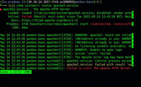 apache2 server won t start in htb pwnbox academy hack the box forums