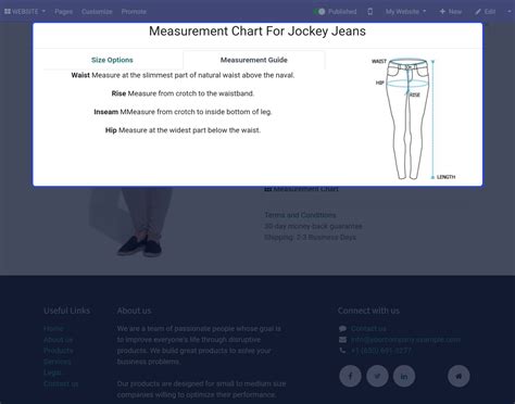 Odoo Website Product Size Chart WebKul
