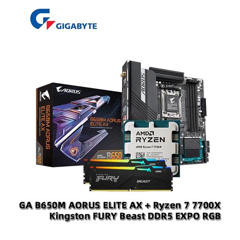 Amd ryzen 7 r7 7700x cpu + ga b650m aorus elite ax placa mãe + kingston ...