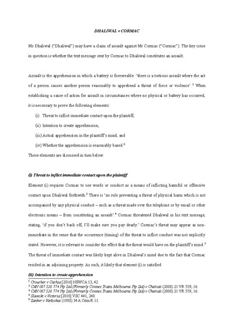 Assignment 1 Fact Pattern Analysis Dhaliwal V Cormac Mr Dhaliwal