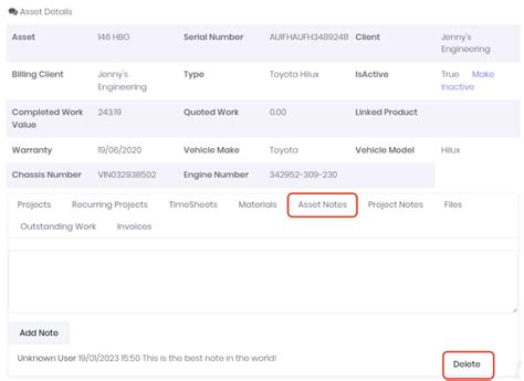 adding notes to assets in workguru workguru support portal